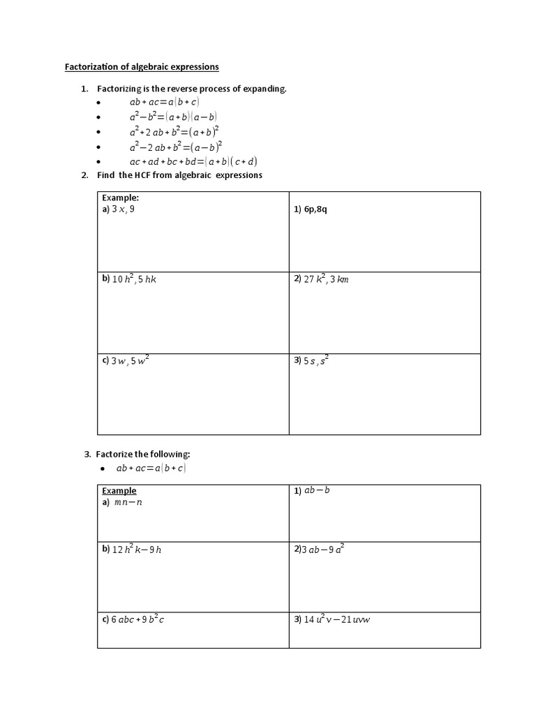 Algebraic Expression Factorization Guide | PDF | Teaching Methods & Materials | Science ...