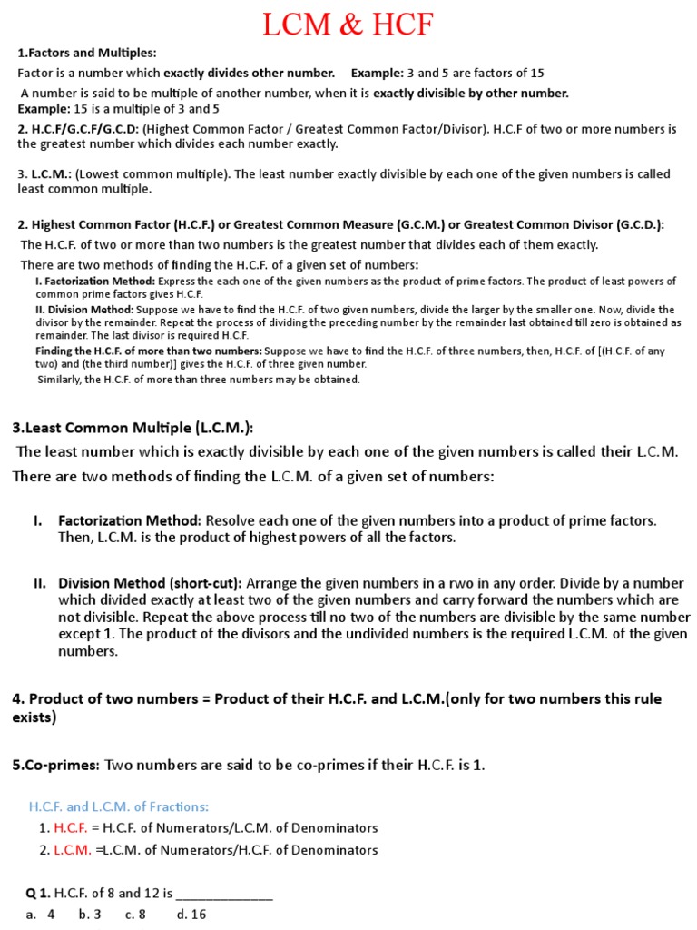 LCM&HCM 1 | PDF | Number Theory | Arithmetic