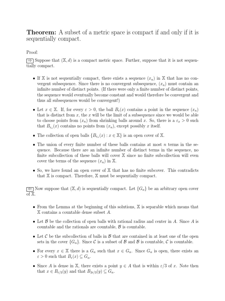 Theorem: A Subset of A Metric Space Is Compact If and Only If It Is ...