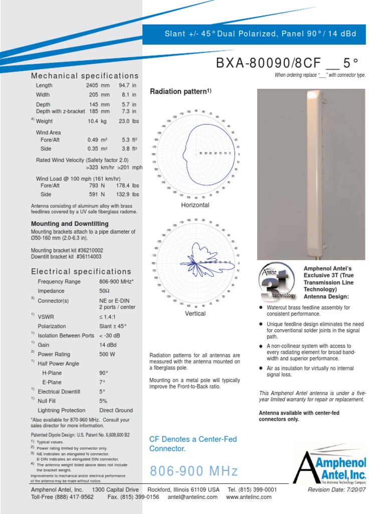 BXA-80090/8CF - 5°: Mechanical Specifications | PDF | Antenna (Radio ...