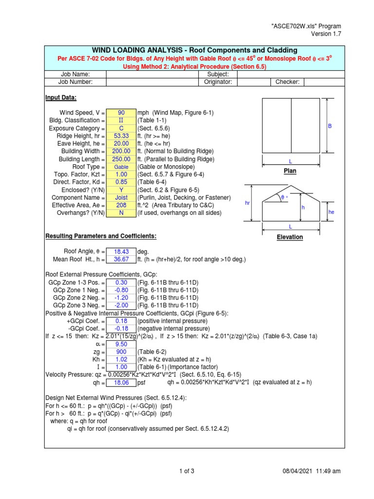 WIND LOADING ANALYSIS - Roof Components and Cladding | PDF | Applied ...
