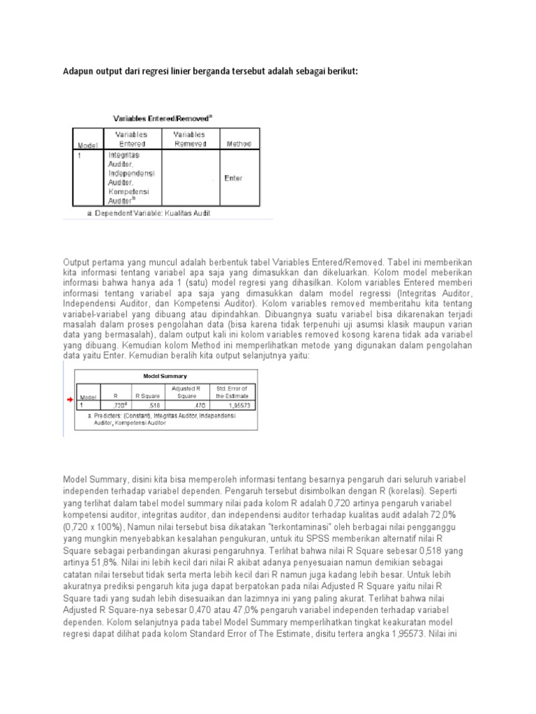 ANALISIS OUTPUT REGRESI LINIER BERGANDA | PDF