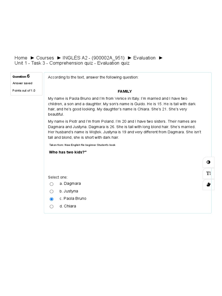 Unit 1 - Task 3 - Comprehension Quiz - Evaluation Quiz 1 | PDF | Cognition | Communication