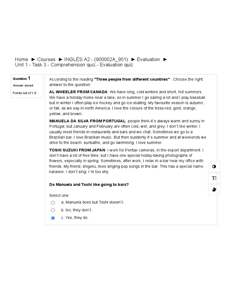 Unit 1 - Task 3 - Comprehension Quiz - Evaluation Quiz | PDF