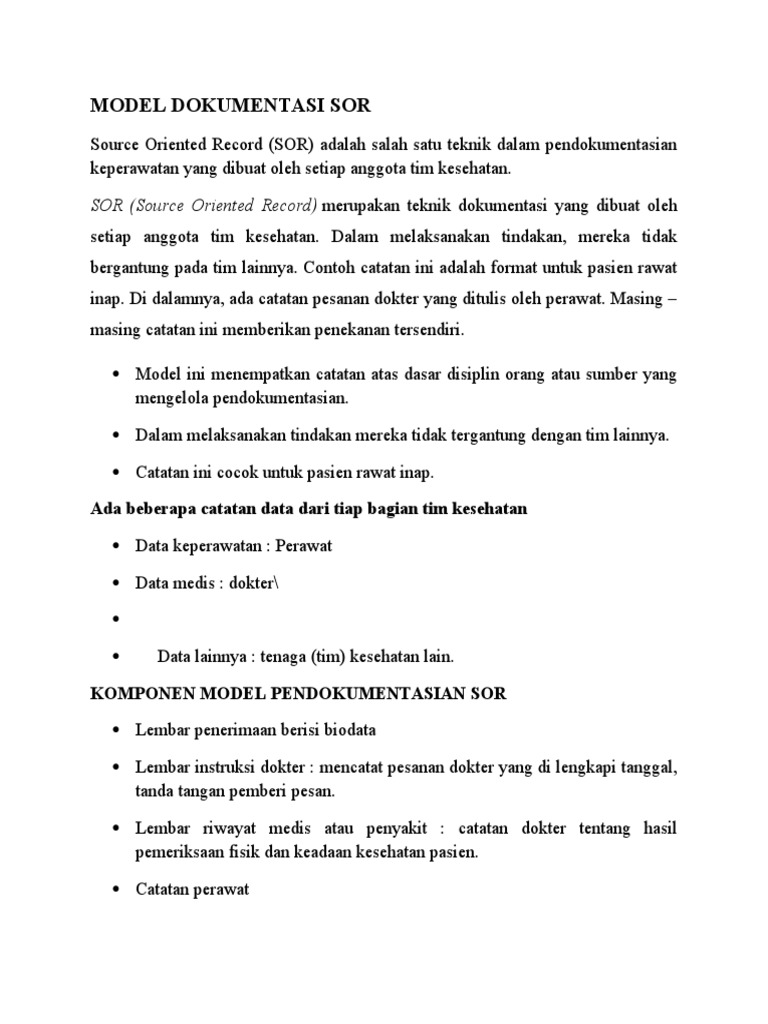 Model Dokumentasi Sor, Por Dan Progres Notes | PDF