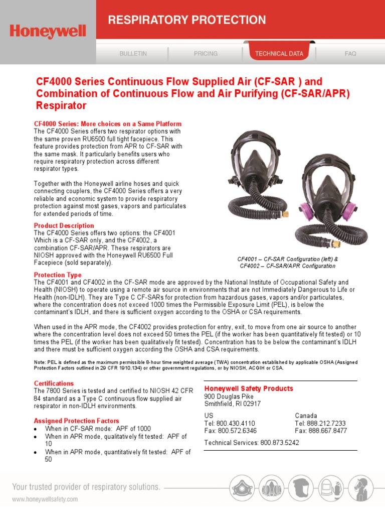 CF4000 Respirator Series: Versatile Protection | PDF | Gases | Safety