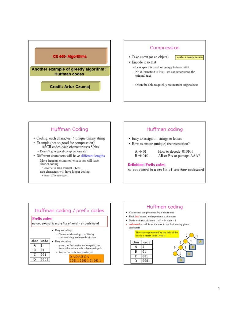 Compression: Another Example of Greedy Algorithm: Huffman Codes | PDF | Code | Naming Conventions