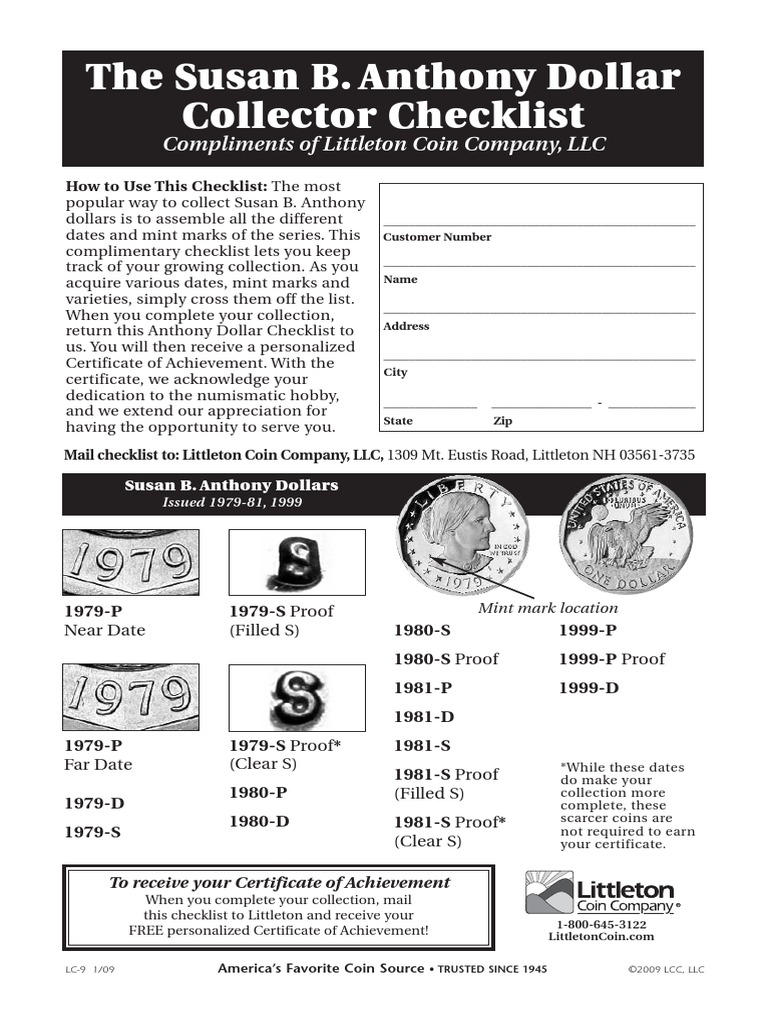 The Susan B. Anthony Dollar Collector Checklist: Compliments of ...