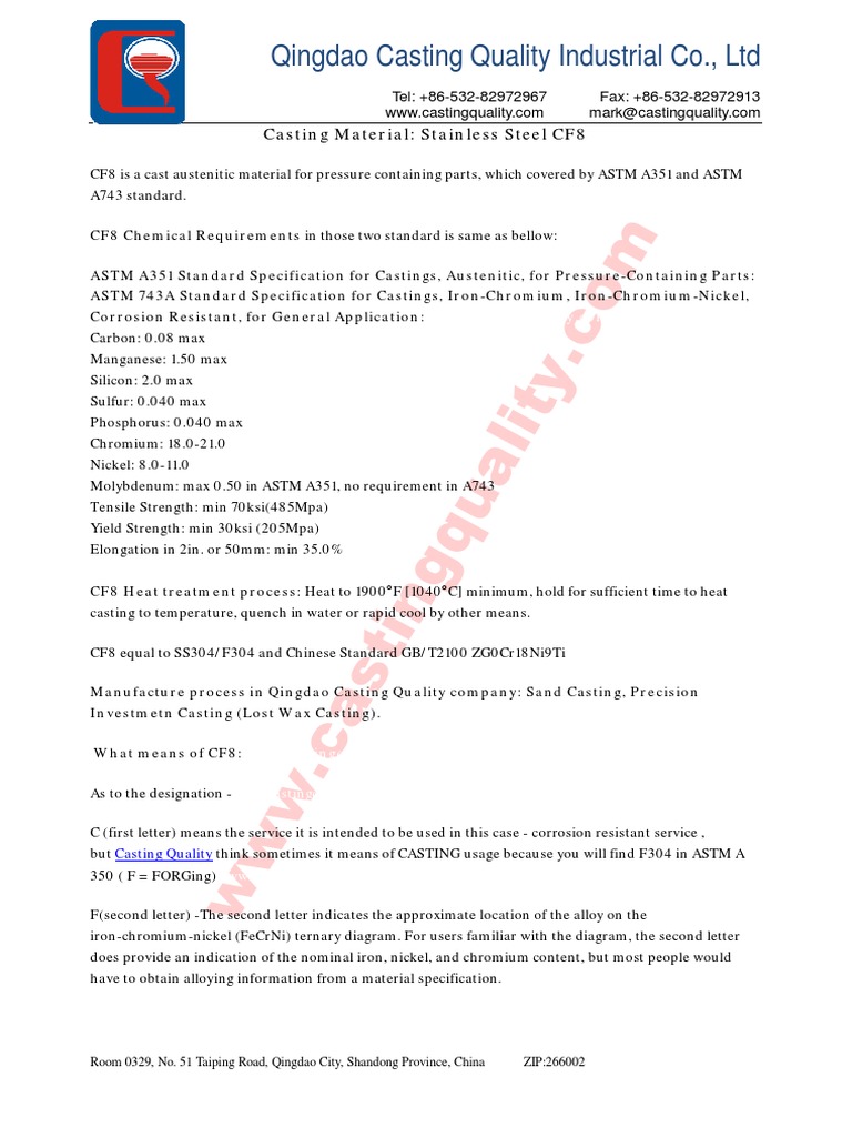 Qingdao Casting Quality Industrial Co., LTD: Casting Material ...