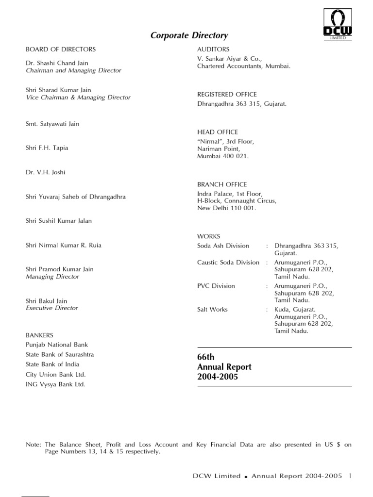 DCW Ltd. - Annual Report - 2004-2005 | Download Free PDF | Board Of ...