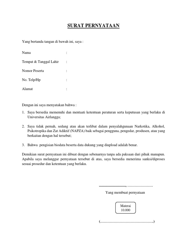 Surat Pernyataan Materai 10000 | PDF