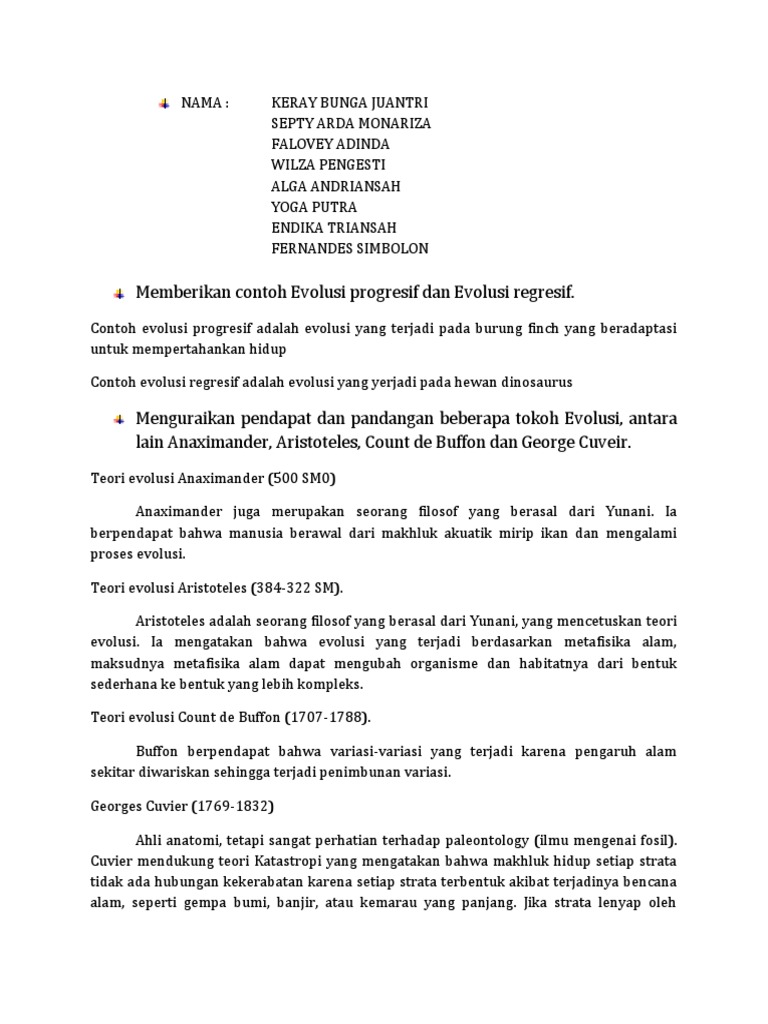 Memberikan Contoh Evolusi Progresif Dan Evolusi Regresif | PDF