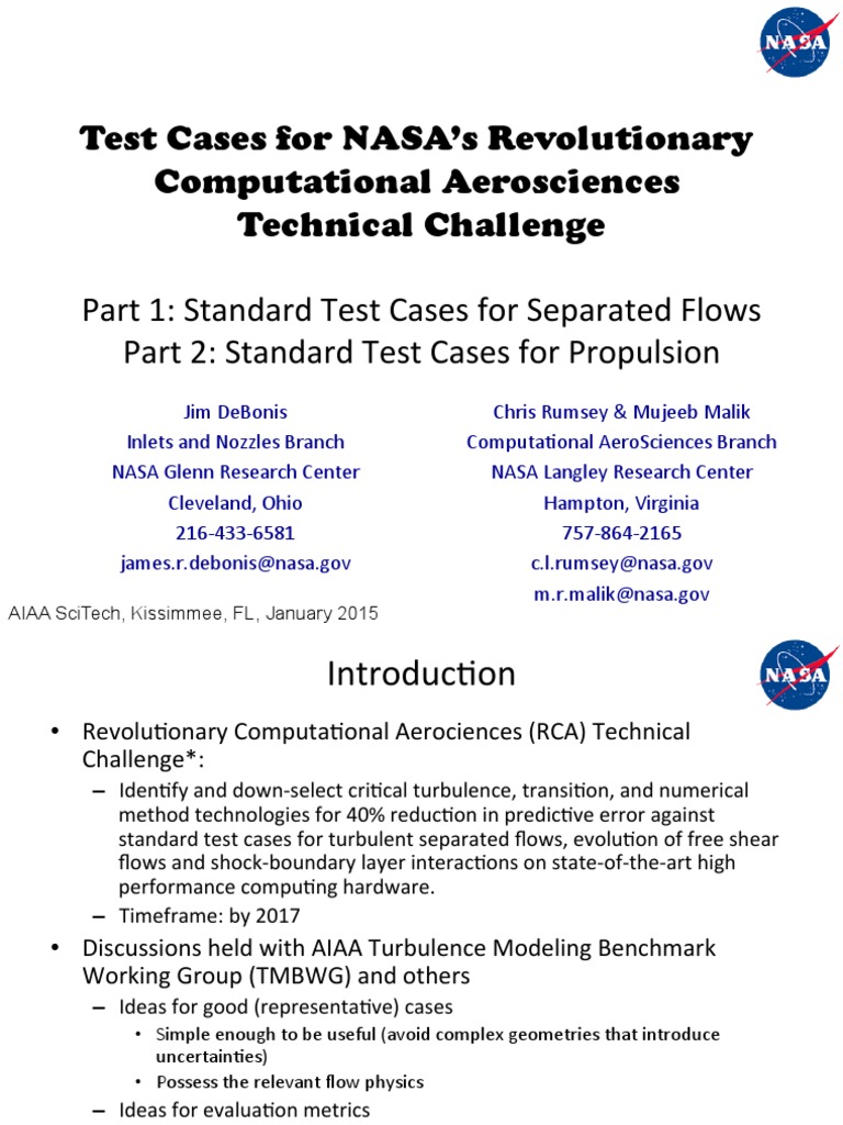 Test Cases For NASA's Revolutionary Computational Aerosciences ...