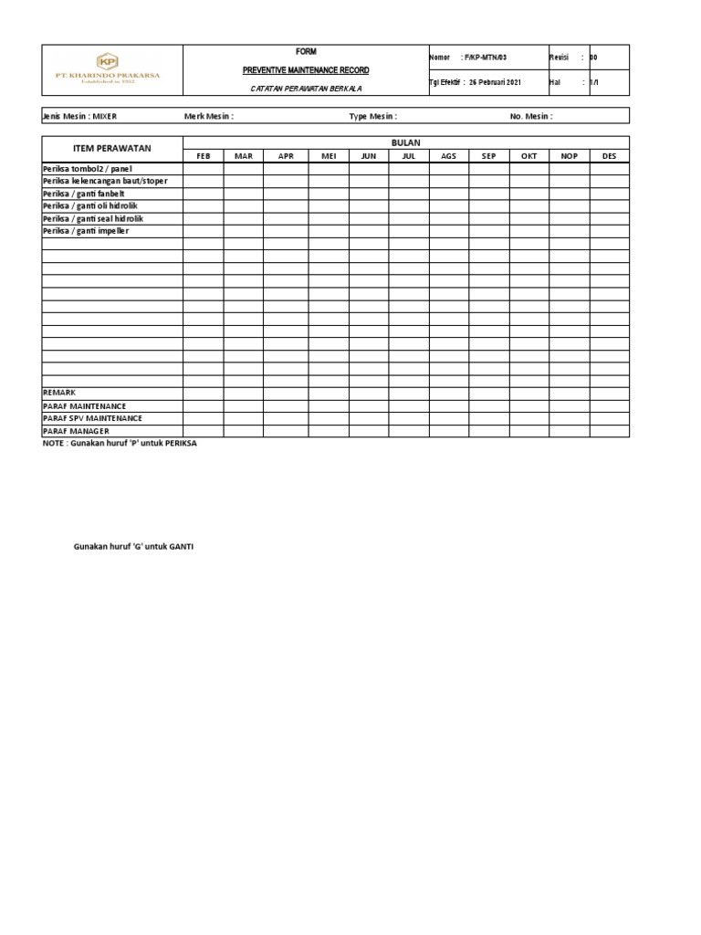 F 03 - Preventive Maintenance Record | PDF