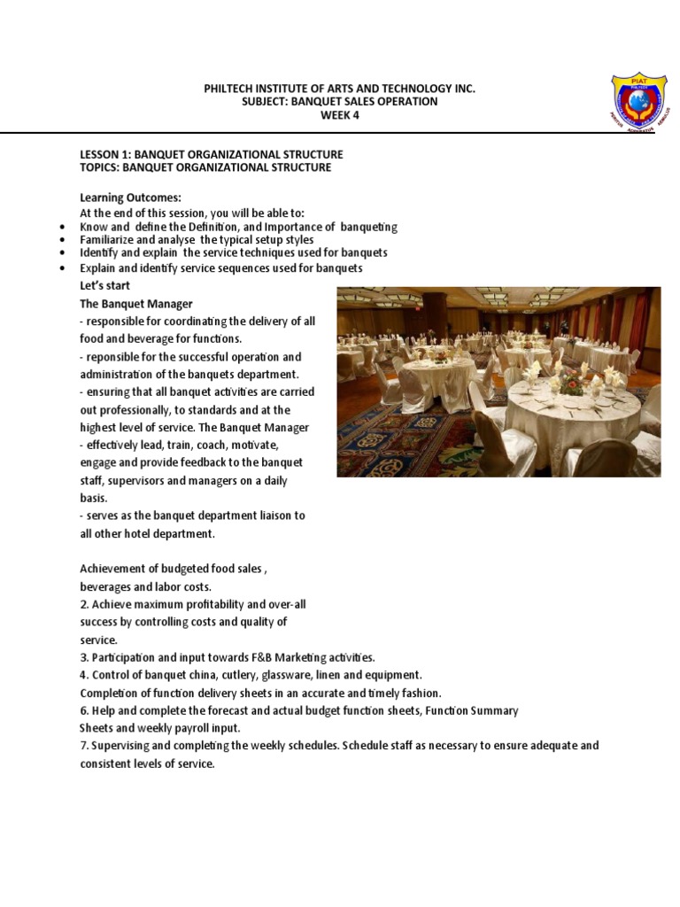 Philtech Institute of Arts and Technology Inc. Subject: Banquet Sales ...