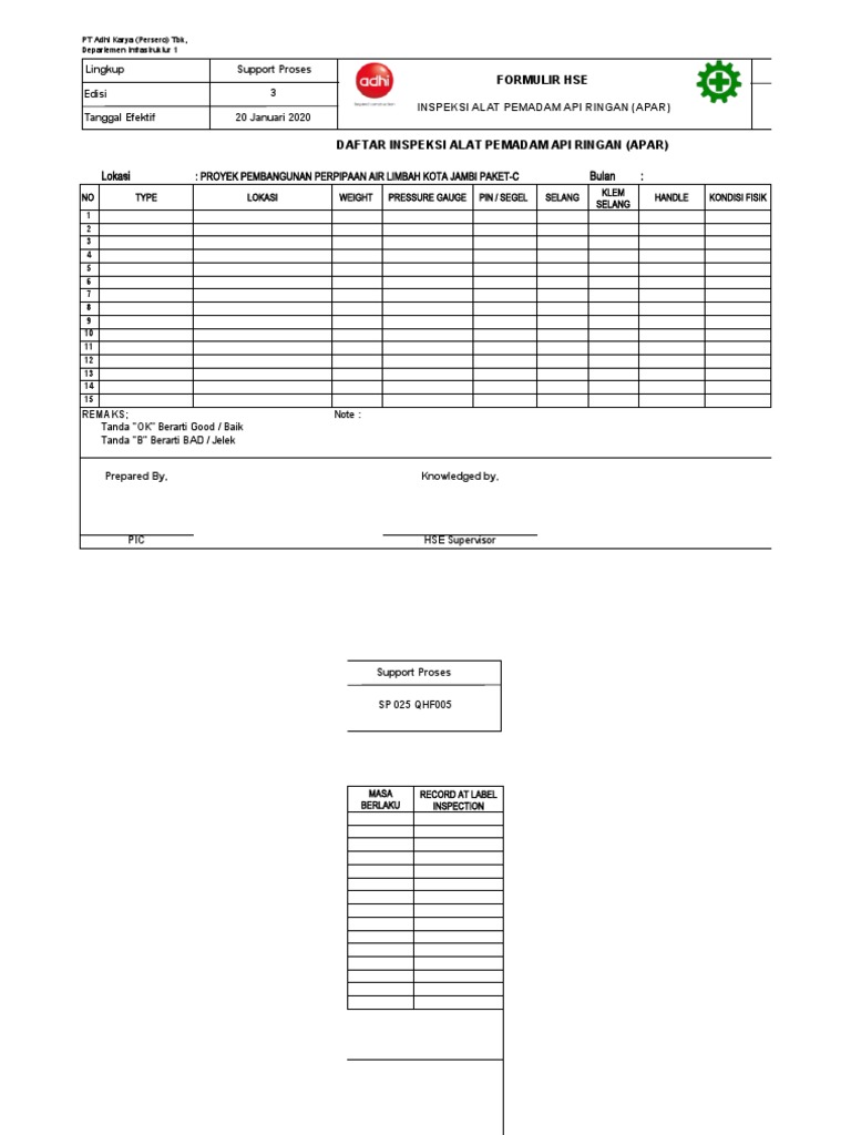 SP 025 QH F005-Form Inspection APAR Rev.3 | PDF