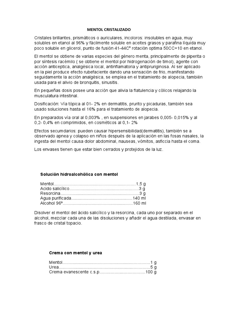 Resumen Mentol Cristalizado | PDF | Glicerol | Alcohol