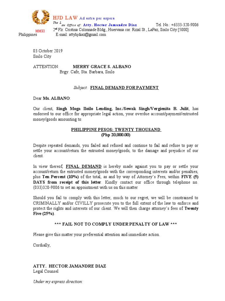 Demand Letter ALBANO2 - Singh | PDF