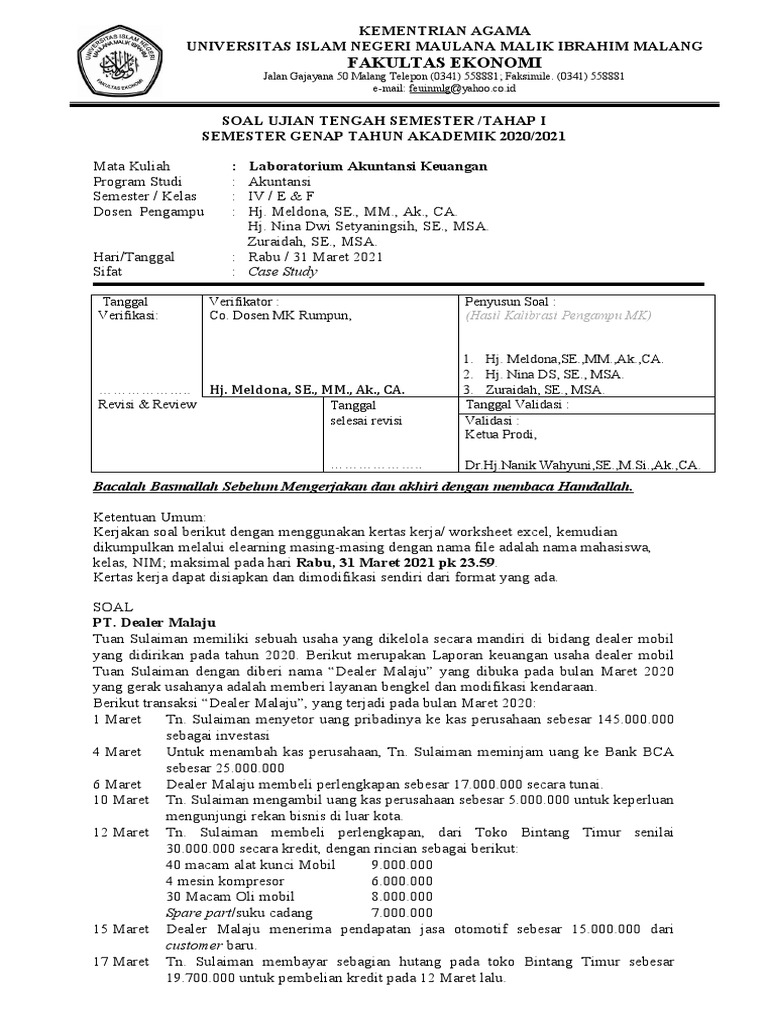 Soal UTS Lab Akuntansi Keuangan Kelas F | PDF