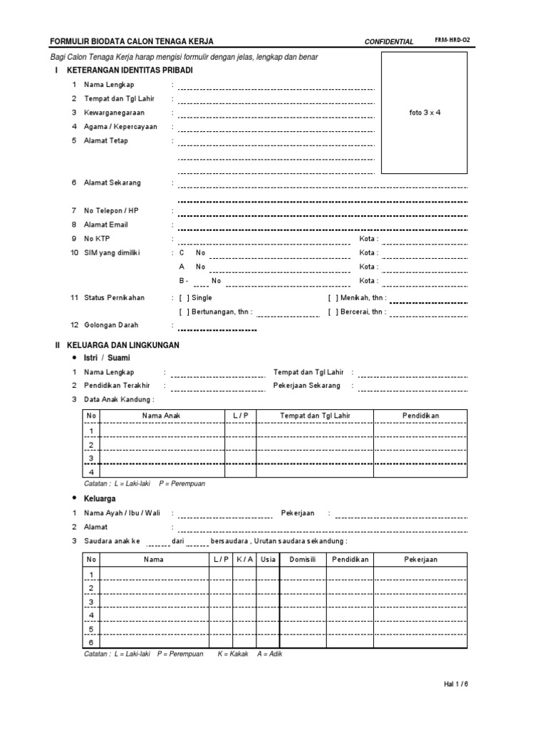 Formulir Biodata Calon Tenaga Kerja - r0-1 | PDF