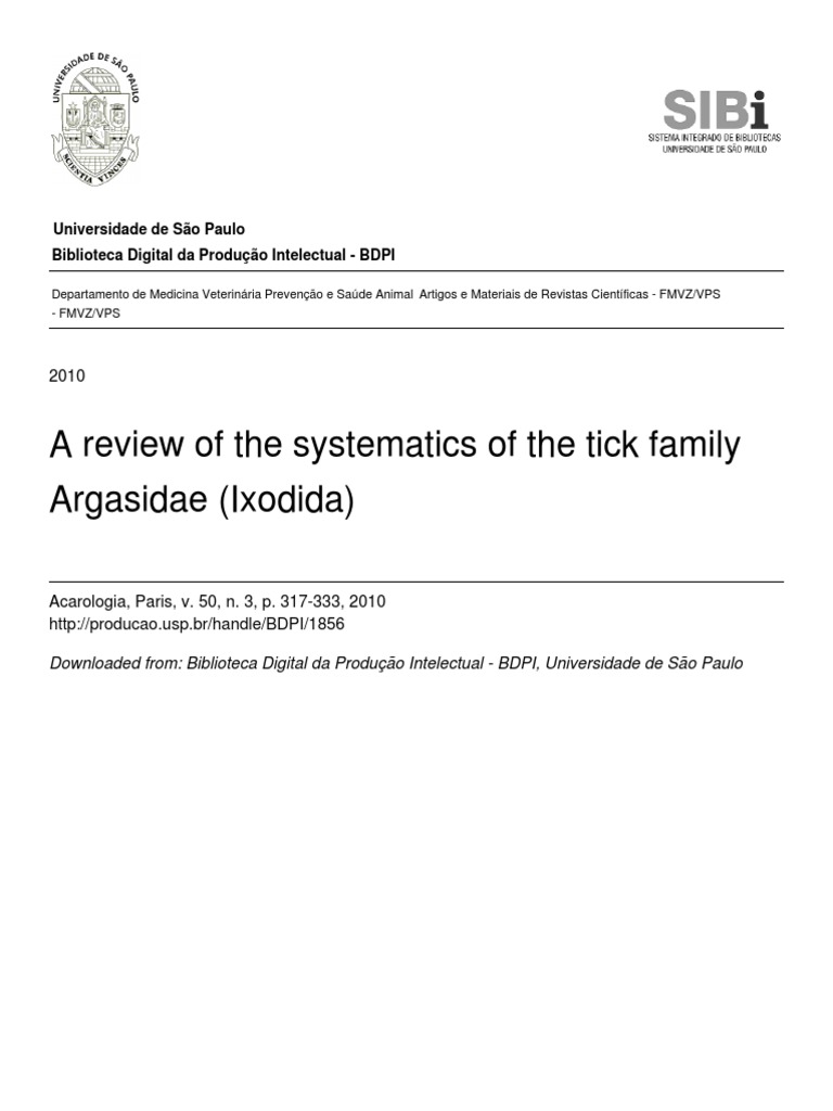 Art LABRUNA A Review Systematics Tick Family 2010 | PDF | Ecology | Species