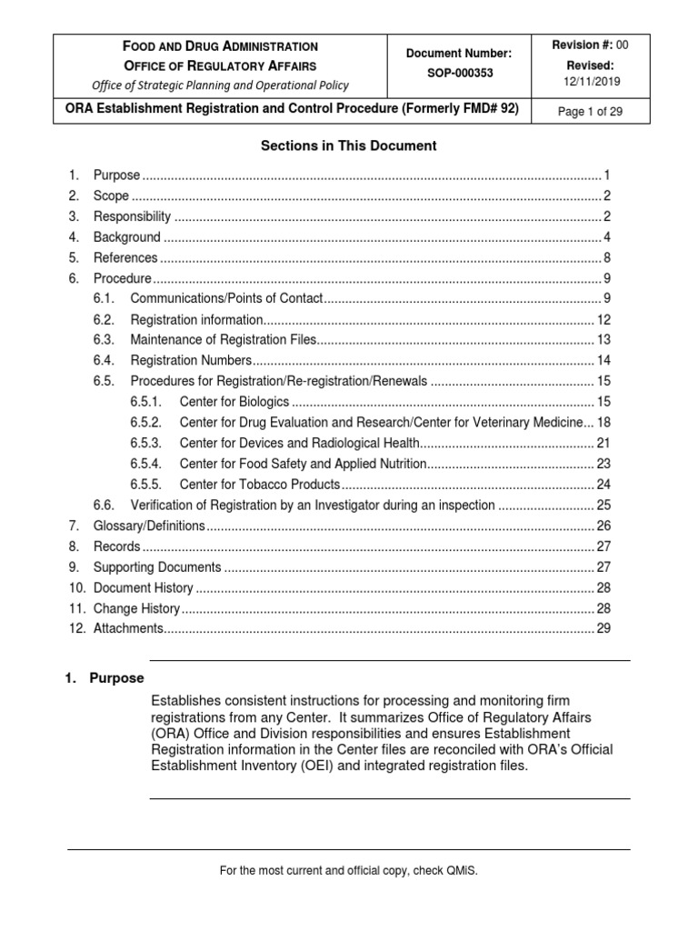 Fda Sop | PDF | Food And Drug Administration | Federal Food