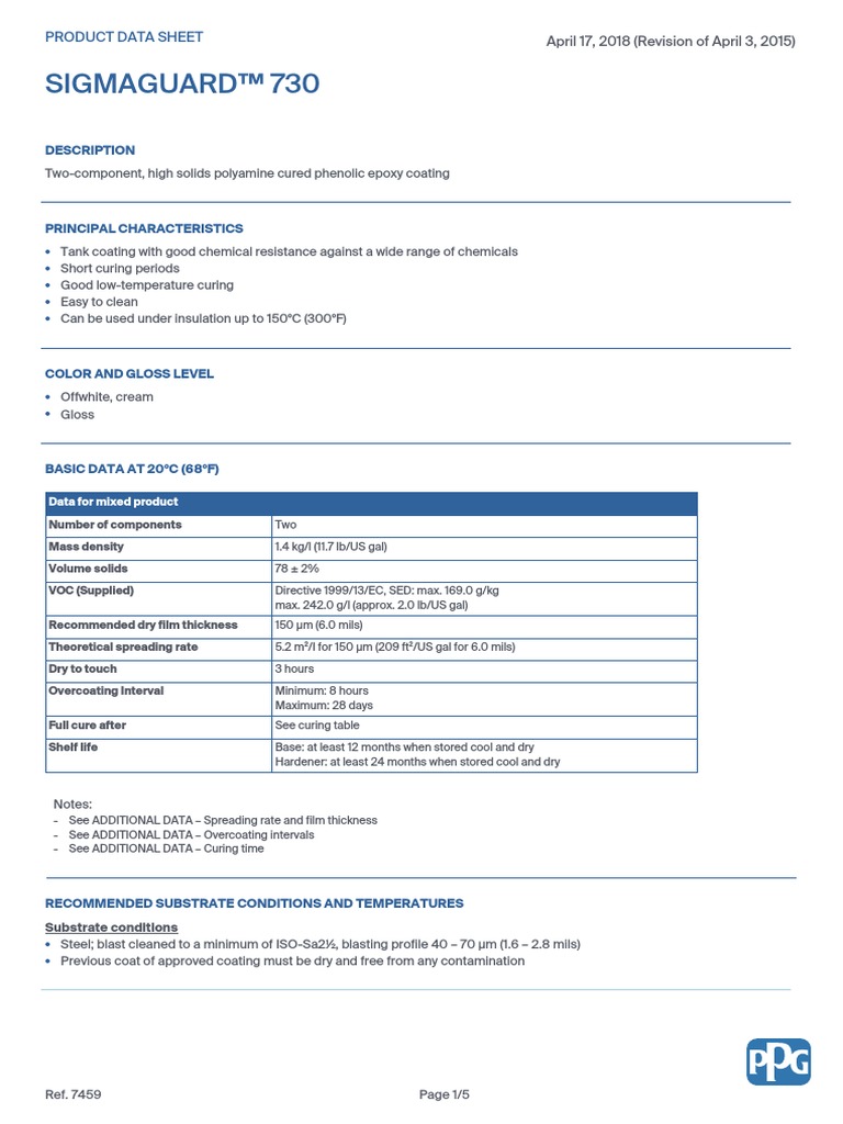 Sigmaguard™ 730: Product Data Sheet | PDF | Epoxy | Paint