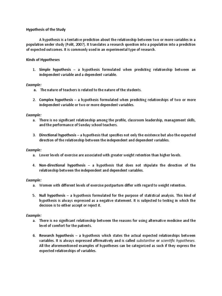 Example Of Research Hypothesis