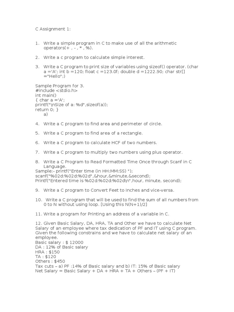 C Assignment 1 6 - 8 - 19 | PDF | Computers