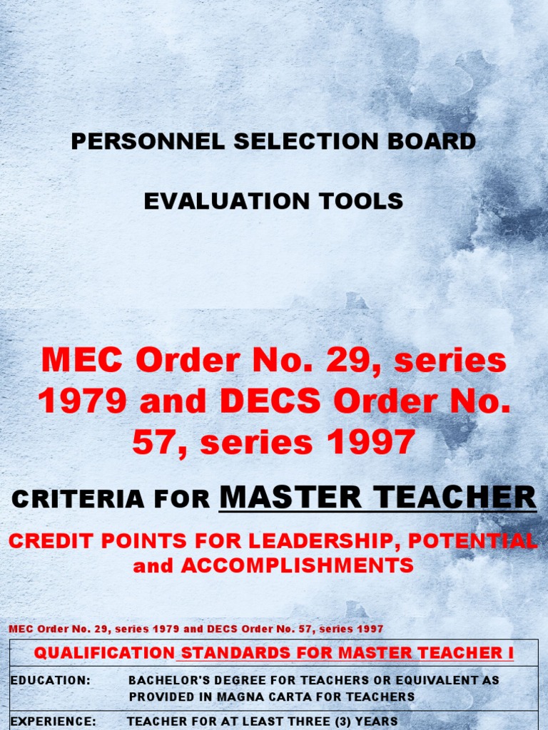 Evaluation Tools For MASTER TEACHER | PDF | Academic Degree | Master's ...