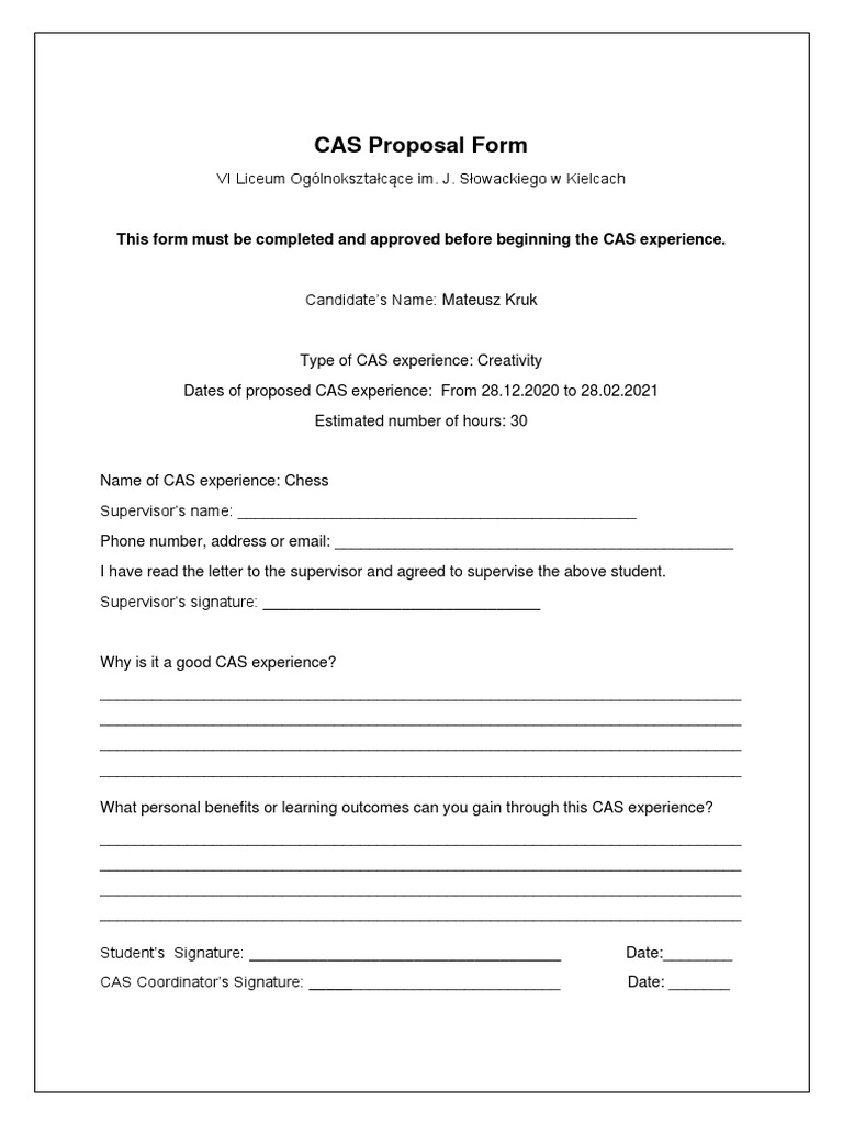 CAS Proposal Form: This Form Must Be Completed and Approved Before ...