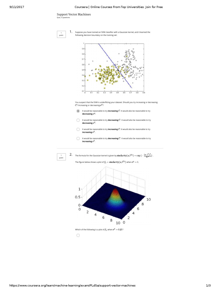 Quiz Week 7 - Support Vector Machines | PDF | Support Vector Machine | Applied Mathematics