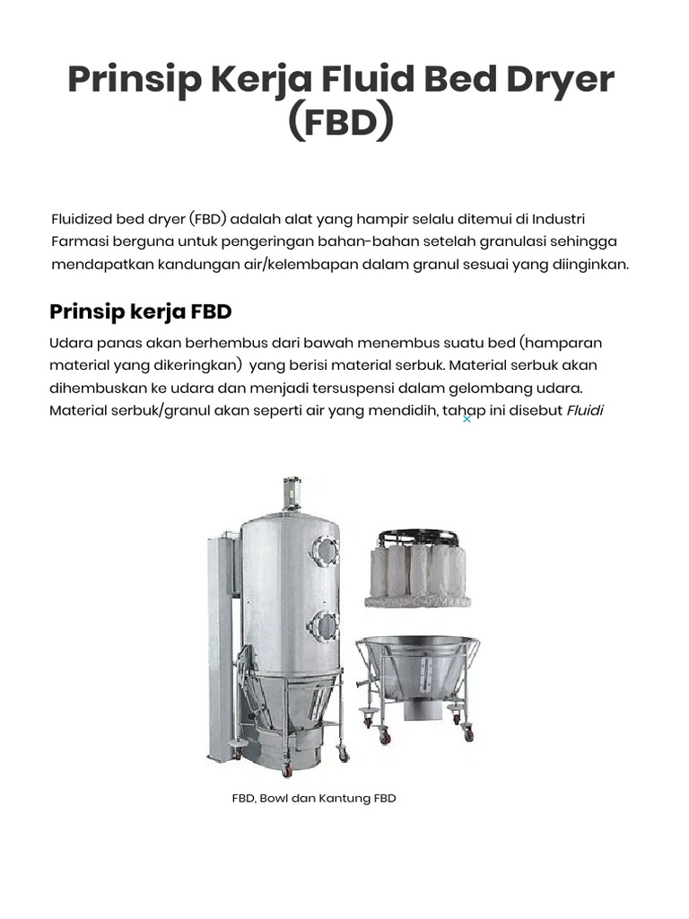 Prinsip Kerja Fluid Bed Dryer (FBD) | PDF | Griya & Taman