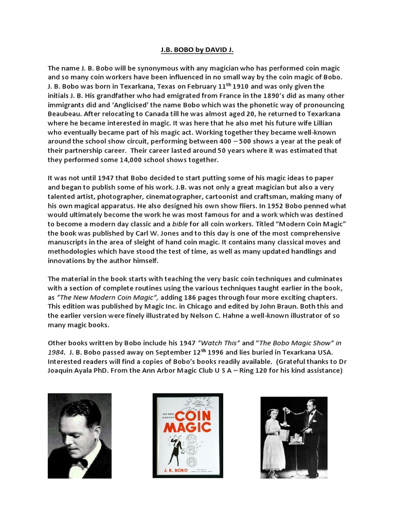 J B BOBO by David J | PDF | Magic (Illusion) | Books