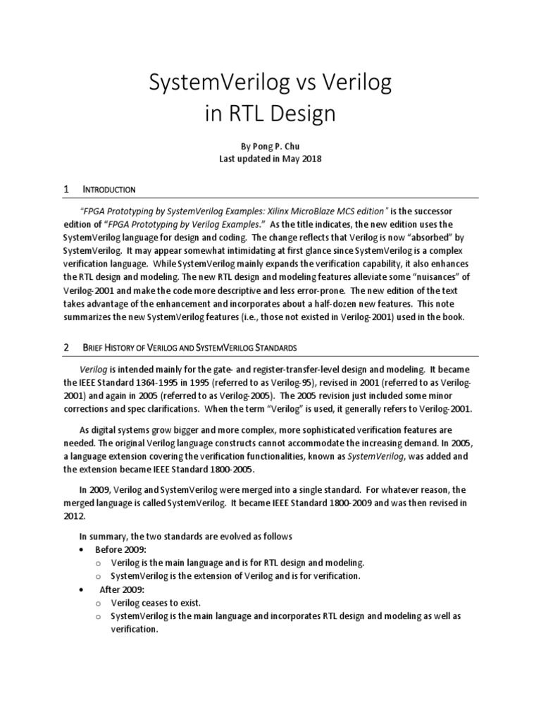 Systemverilog Vs Verilog In Rtl Design Pdf Electronics Computer Engineering