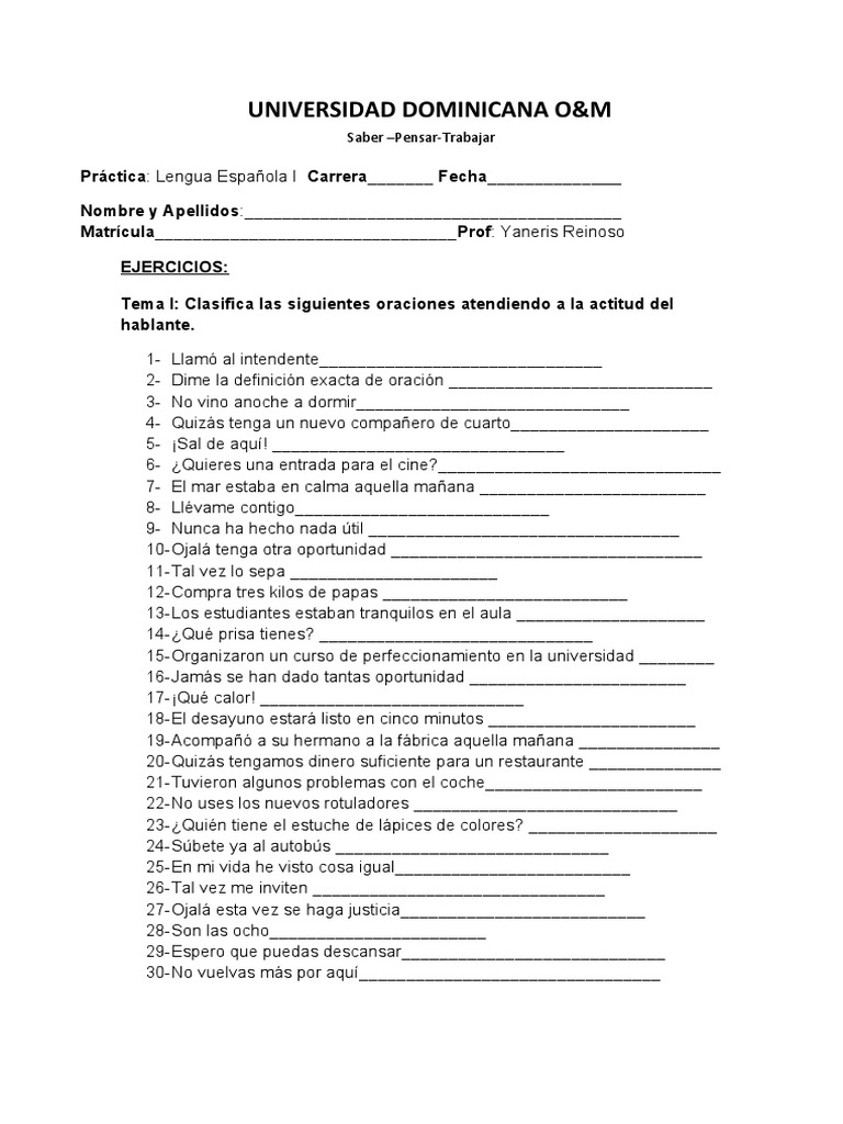 Ejercicios de Oraciones para Niños | PDF