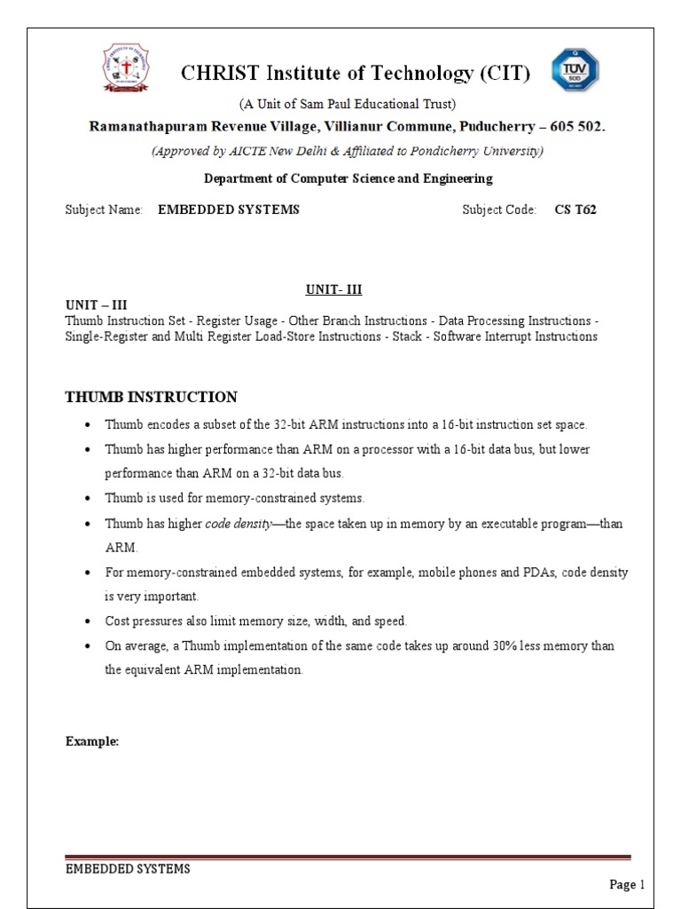 Department of Computer Science and Engineering: Thumb Instruction | PDF | Arm Architecture ...