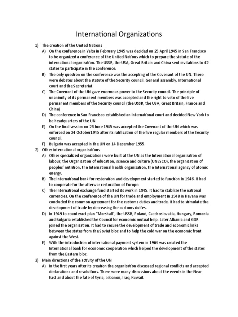 Overview of International Organizations | PDF | United Nations ...