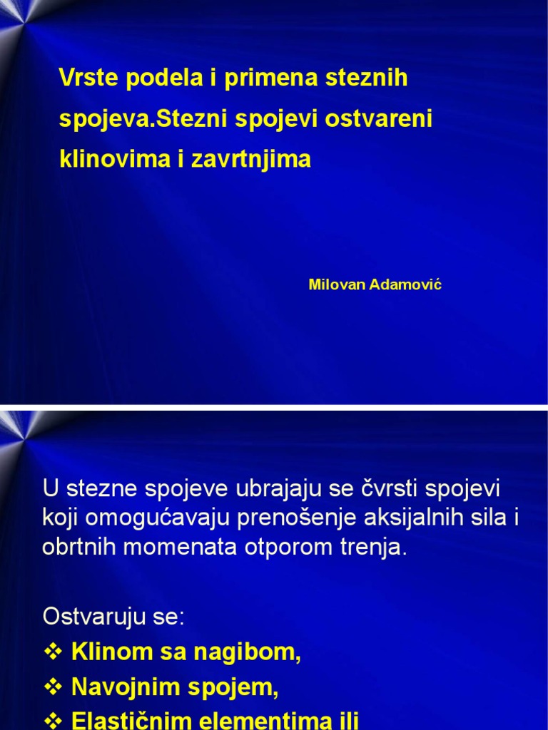 Vrste Podela I Primena Steznih Spojeva - Stezni Spojevi Ostvareni Klinovima I Zavrtnjima | PDF