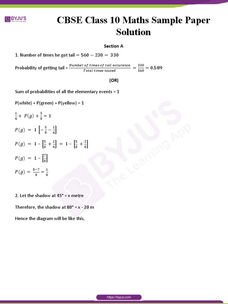 CBSE Class 10 Maths Sample Paper Solution Set 1 | PDF | Triangle | Volume