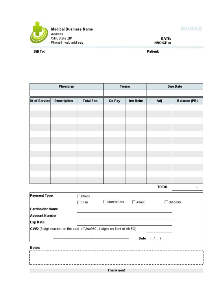 Medical Billing Invoice Template Free | PDF