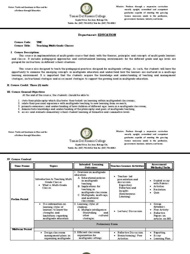 Final Obe-Syllabus Teaching Multigrade Classes | PDF | Pedagogy | Schools Final Obe-Syllabus Teaching Multigrade Classes | PDF | Pedagogy | Schools