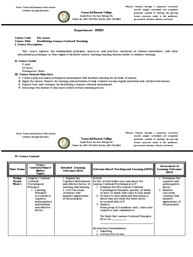New Syllabus Facilitating Learner-Centered | PDF | Metacognition ...