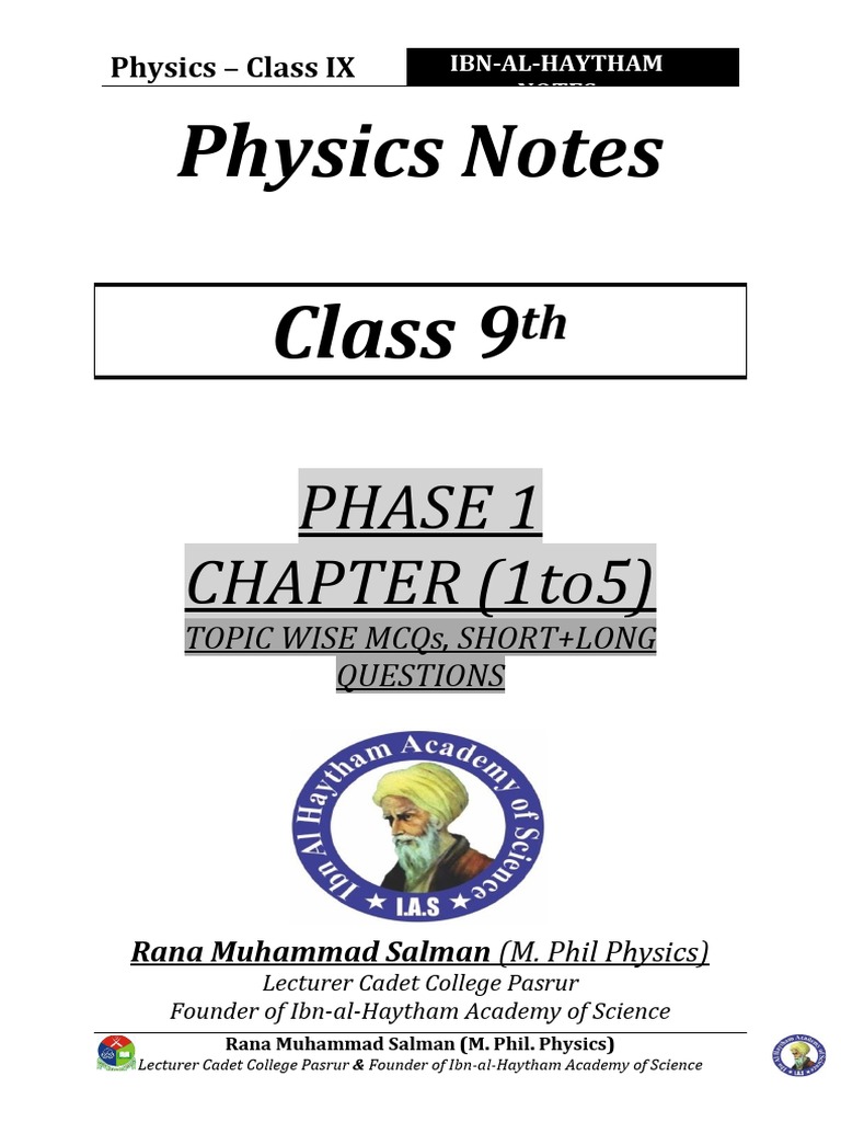 Physics Notes Class 9: Phase 1 CHAPTER (1to5) | PDF | International ...