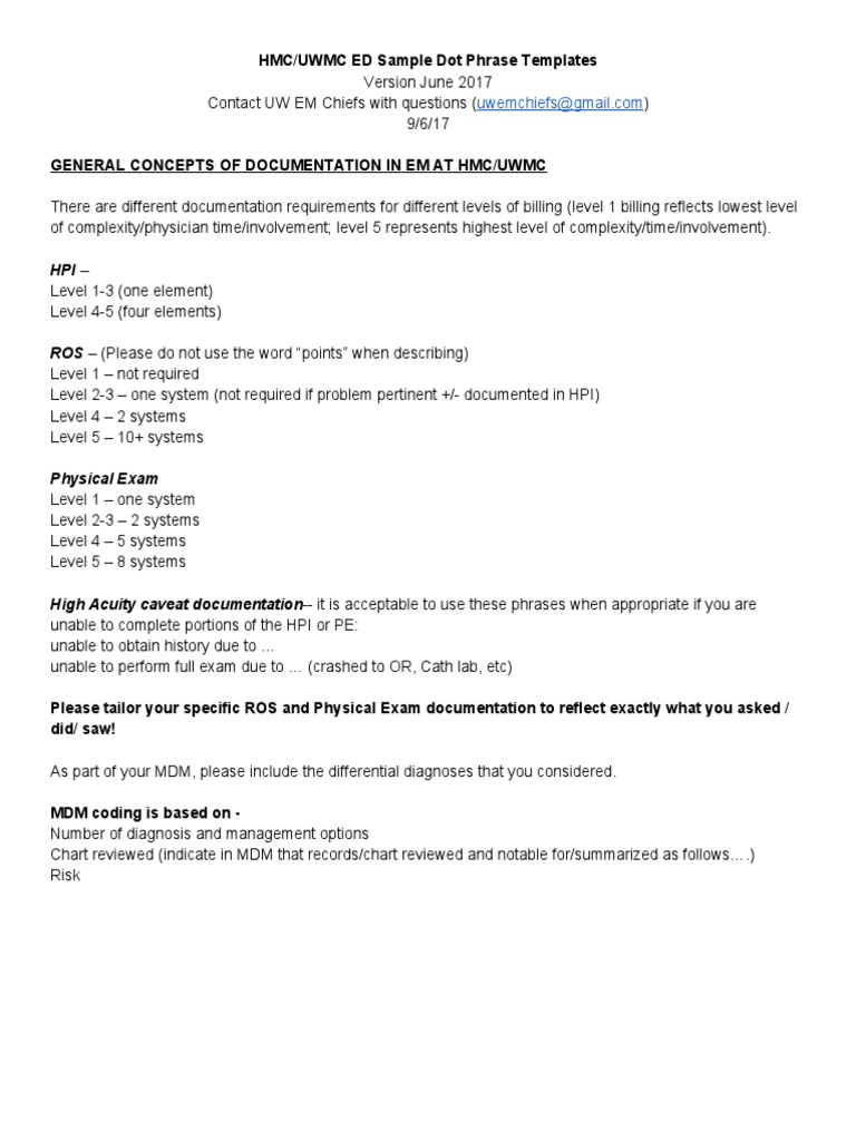 11 - Dot Phrase Templates HMC ED June 2017 - Rev 9.6.17 | PDF ...