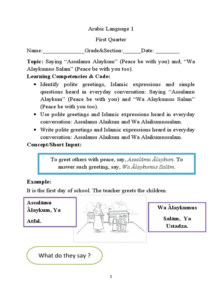 Arabic Greetings Lesson Plan for Grade 1 | PDF | Allah | God In Islam