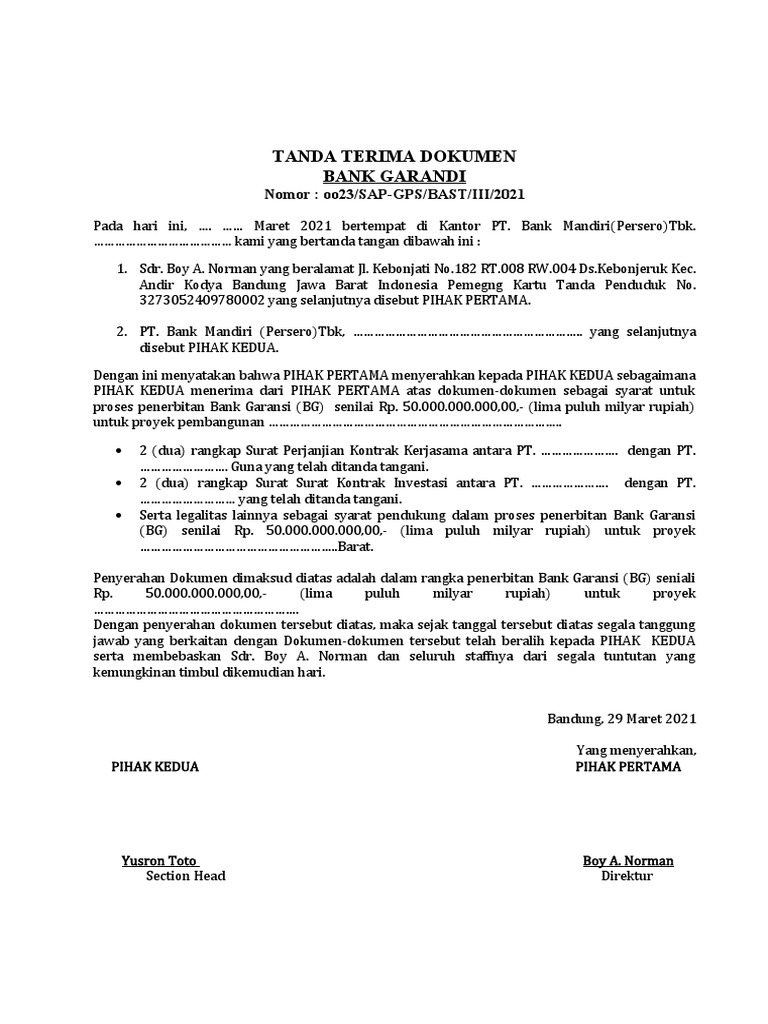 Tanda Terima Dokumen Bank Garansi | PDF