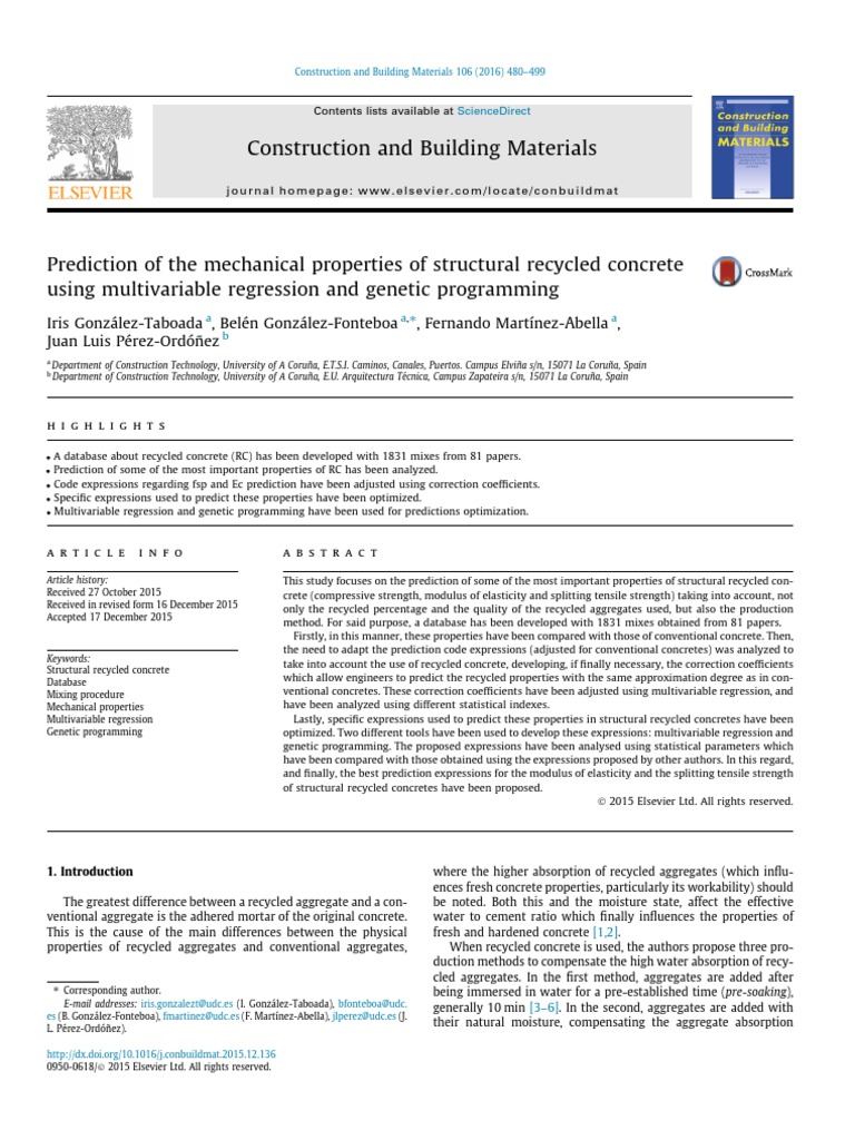Recycled Concrete Property Prediction | PDF | Mean Squared Error | Concrete