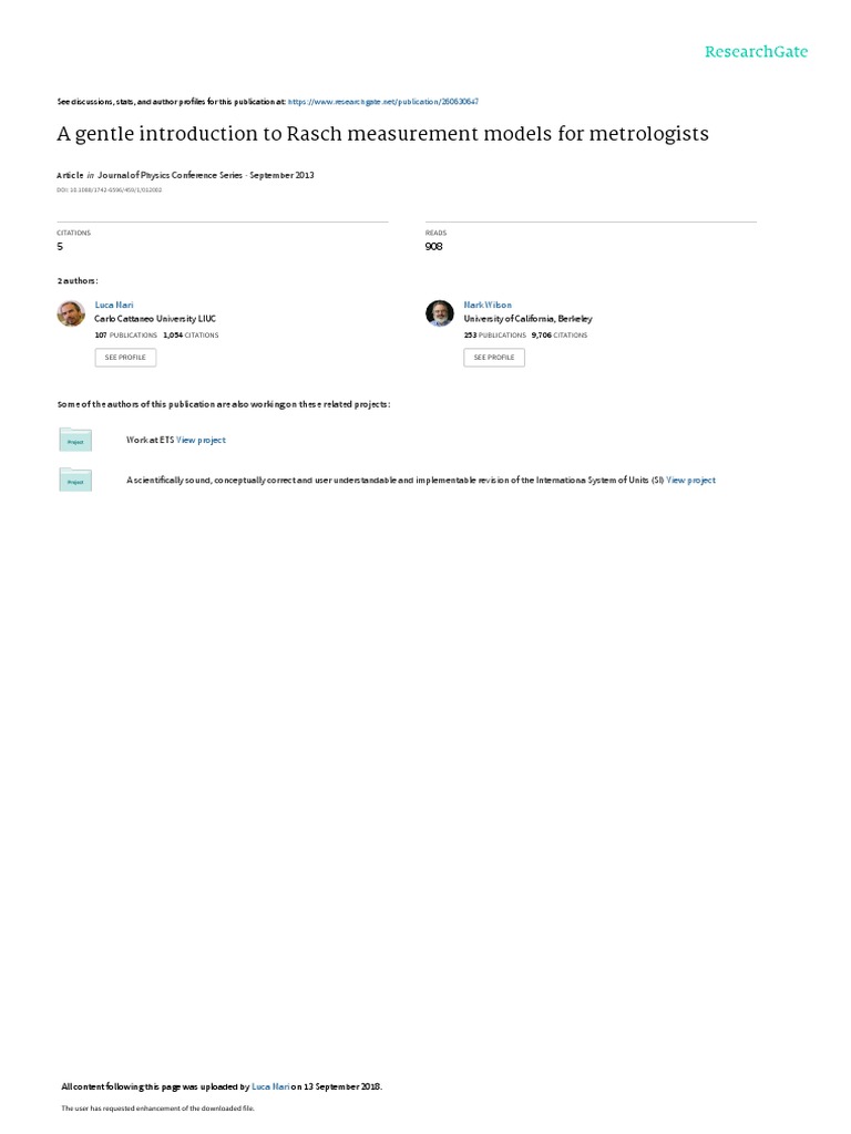 A Gentle Introduction To Rasch Measurement Models For Metrologists | Download Free PDF ...
