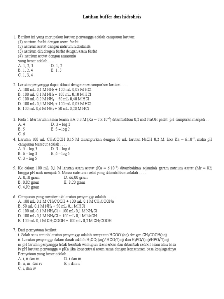 Latihan Buffer Dan Hidrolisis Sman | PDF